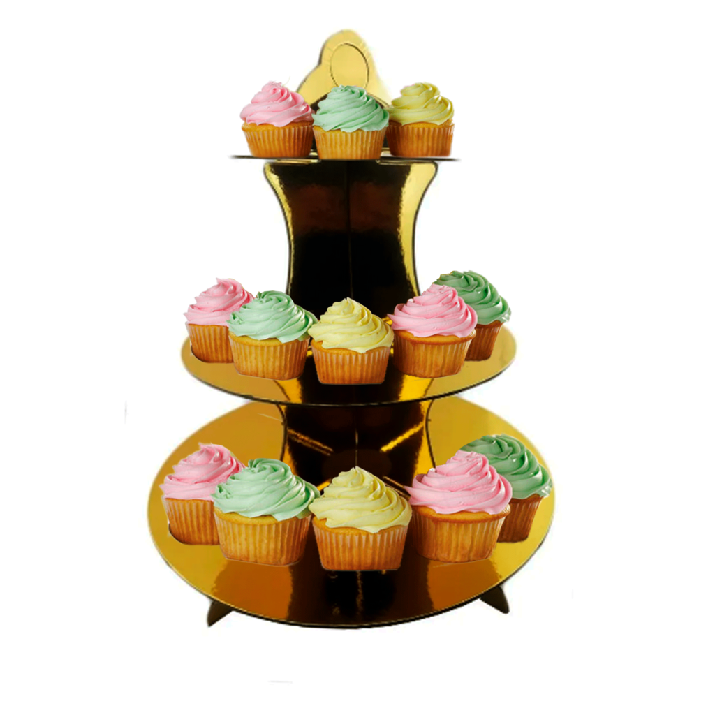 Torre Para Cupcakes Y Postres 3 Niveles Metalizada Dorada – Panchis Cakes